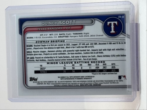 QUINCY SCOTT 2024 BOWMAN CHROME 1ST HTA CHOICE AUTOGRAPH AUTO /150 ...