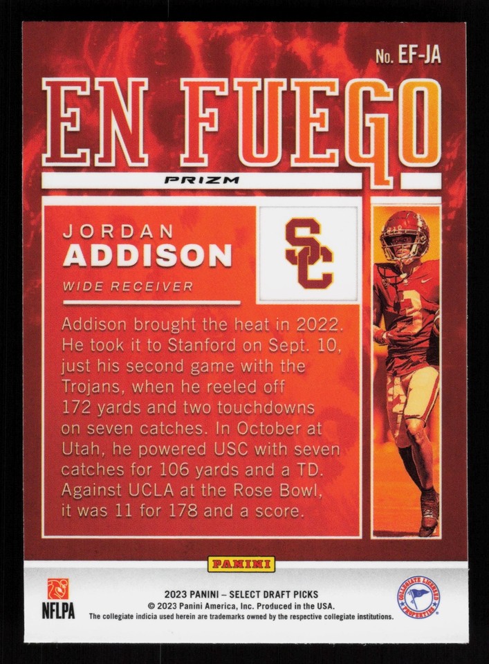 Jordan Addison - 2023 Panini Select Draft Picks En Fuego Prizm - #EF-JA ...