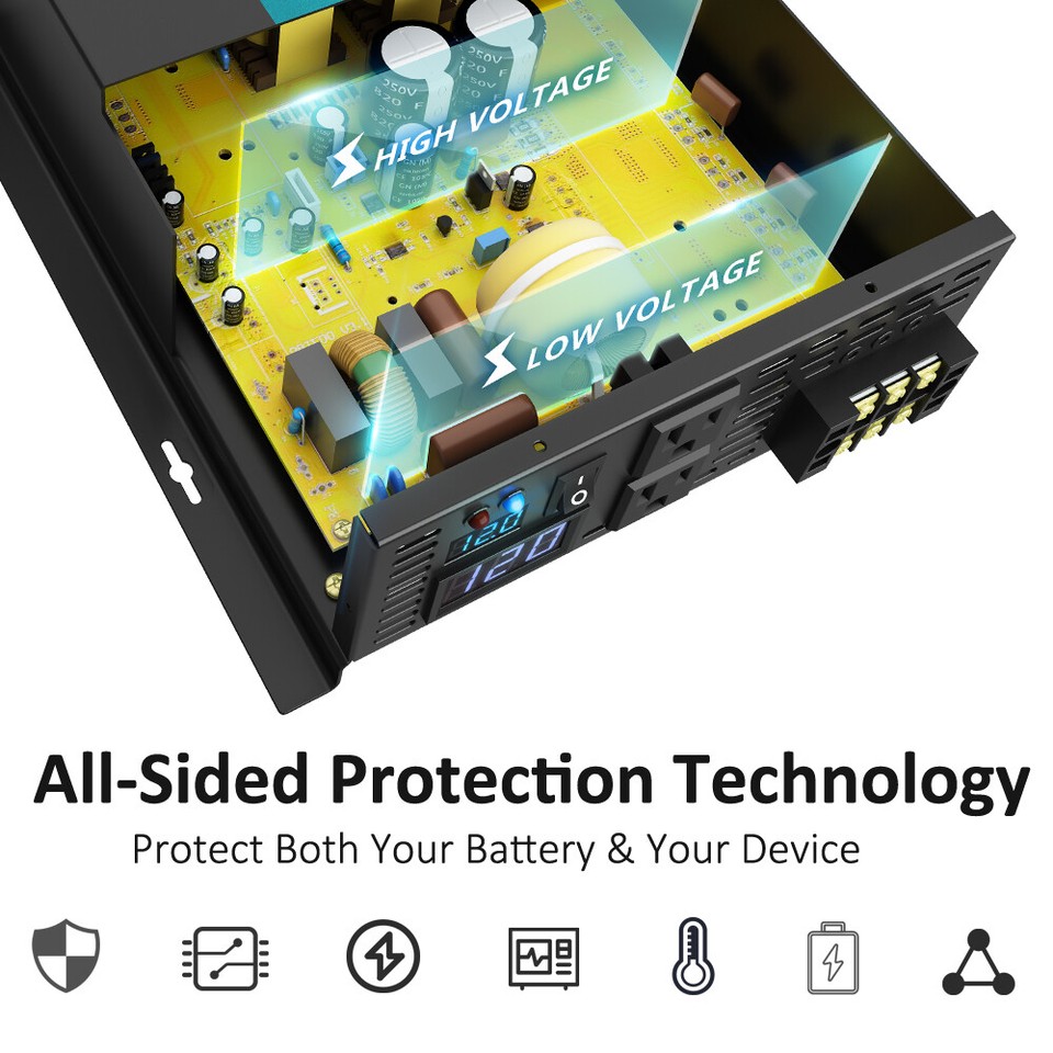 Power Inverter 12V 2500W Pure Sine Wave DC to AC Converter Generator ...