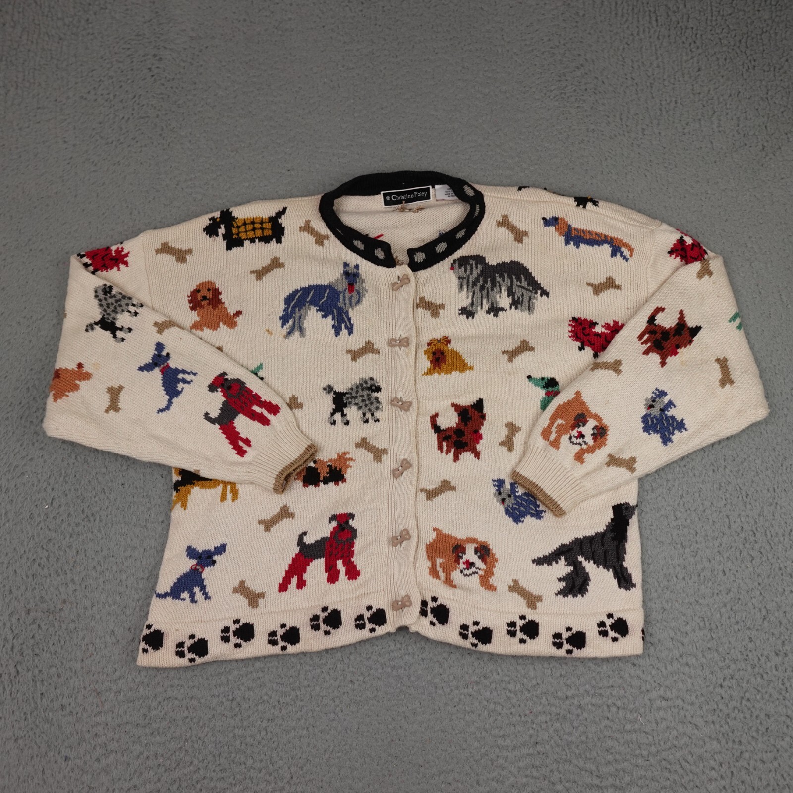 Vintage Christine Foley Sweater Womens 2 Brown Dog Pr… - Gem