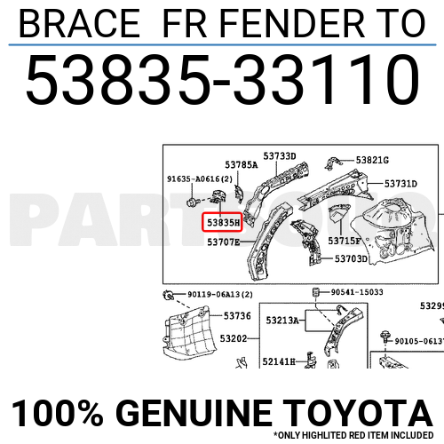 5383533110 Genuine Toyota BRACE FR FENDER TO 53835-33110 | eBay