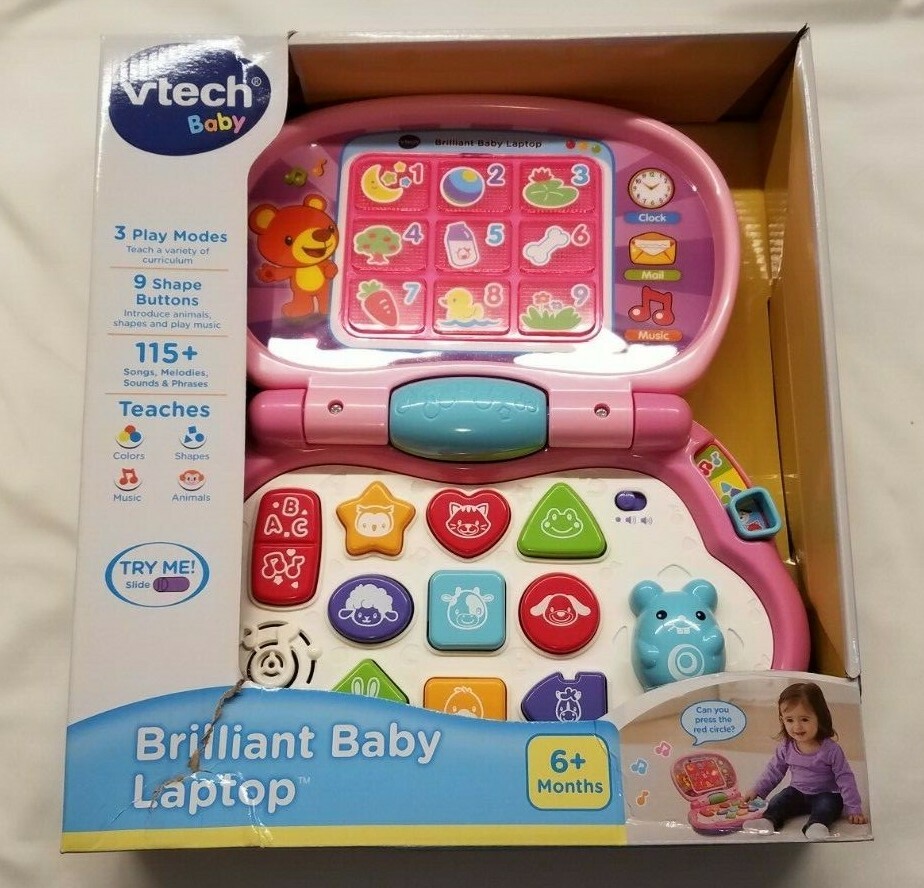 VTech Brilliant Baby Laptop 9 Shapes Buttons 3 Play Modes Pink for sale ...