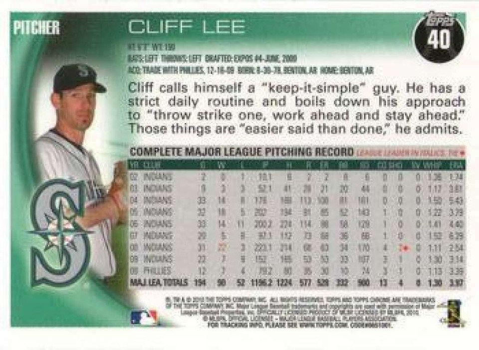 2010 Topps Chrome #40 Cliff Lee Mariners NM-MT | eBay