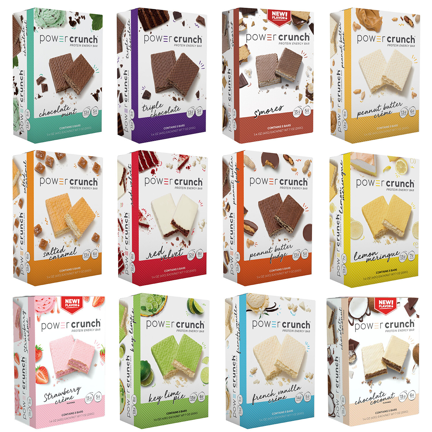 Power Crunch Energy Protein Bars 12-14g Protein Variety of Flavors (5 ...