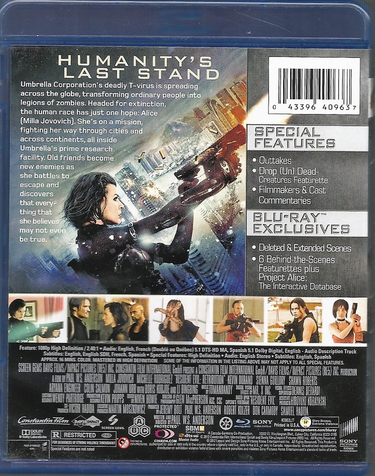 PV Blu-Ray Resident Evil: Retribution Blu-ray 2012 Milla Jovovich ...