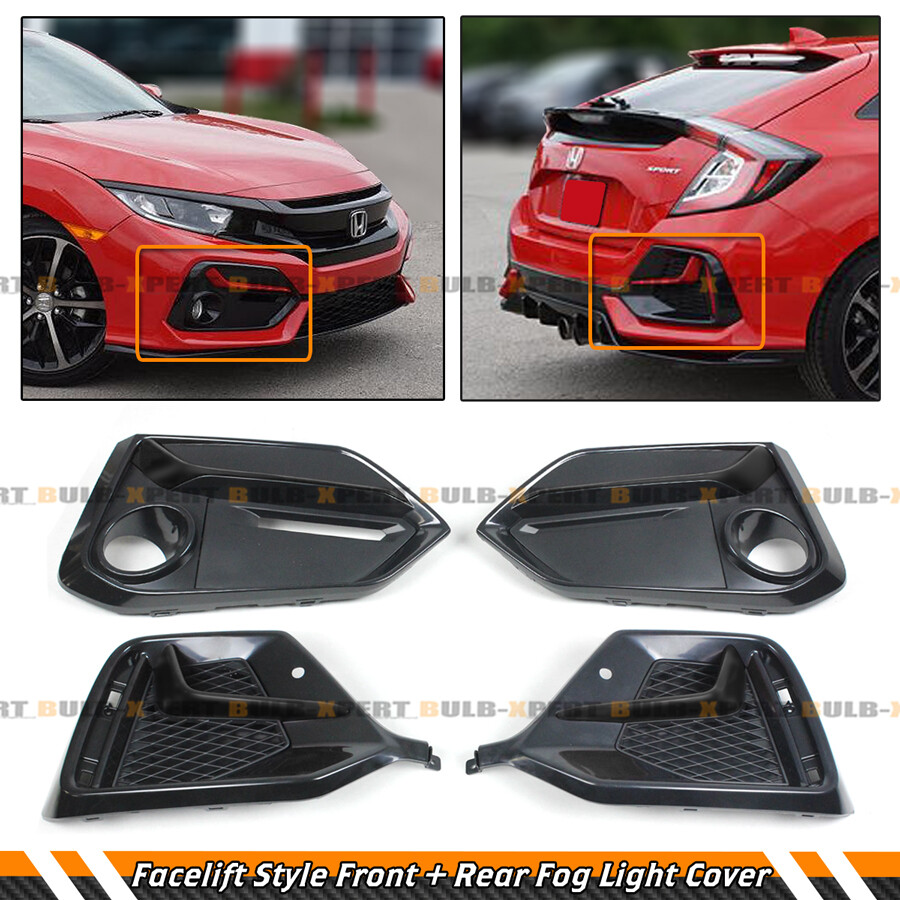 FOR 2017-2021 CIVIC FK7 HATCHBACK FRONT + REAR BUMPER FOG LIGHT GARNISH ...