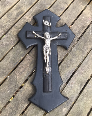 Antique French Black Crucifix Wall cross 8 1/2” Christ wood Gothic ...