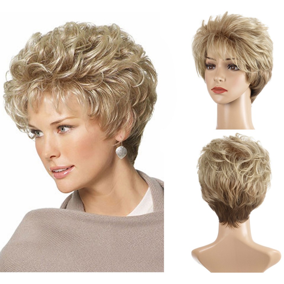 Short Blonde Wigs for White Women with Bangs Pixie Wigs Heat Safe for ...