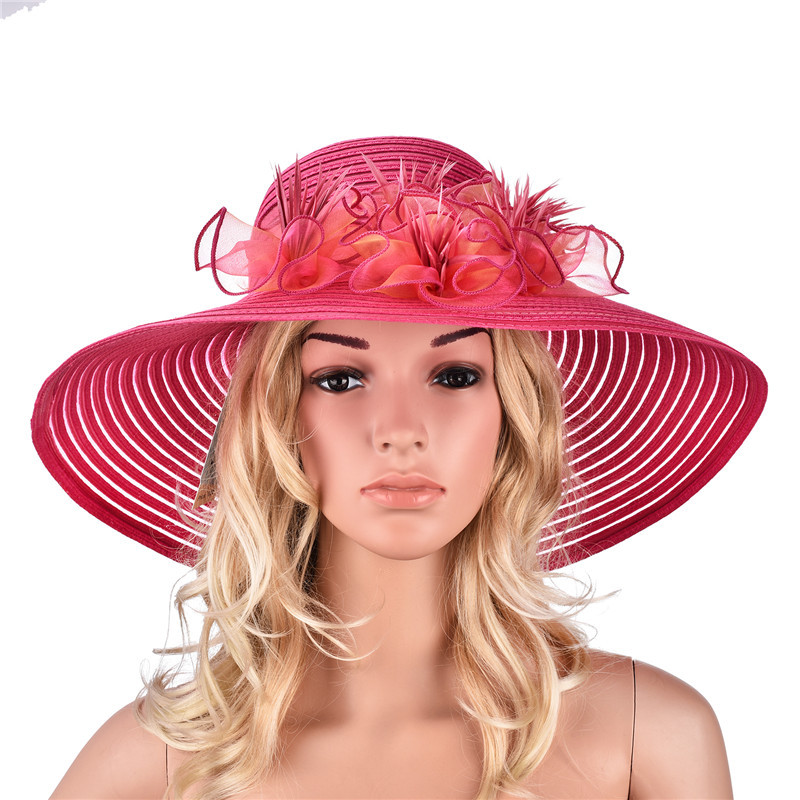 Womens Crin Paper Straw Floral Wide Brim Derby Church Wedding Sun Hat ...