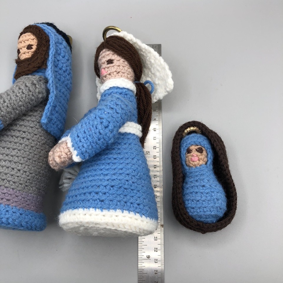 Vintage Handmade Crocheted Christmas Nativity Set Dolls Figures 11 ...