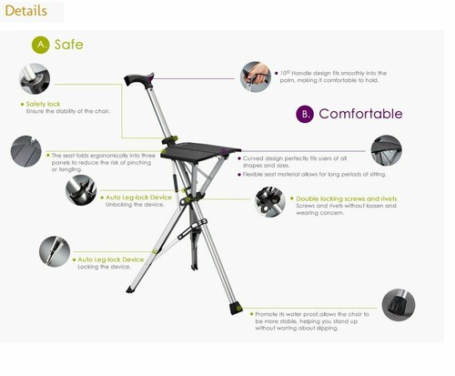 NEW TA-DA Chair Folding Aluminum Cane Chair Portable Walking Stick TADA (BLACK) | eBay