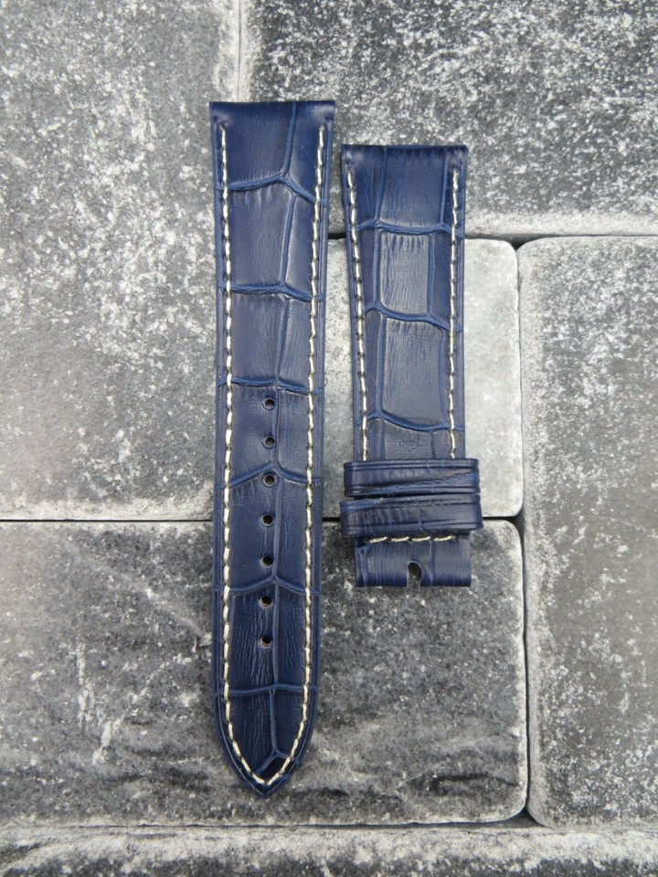 19 mm Leather Strap Navy Blue Watch Band OEM OMEGA Gold Plate Buckle ...