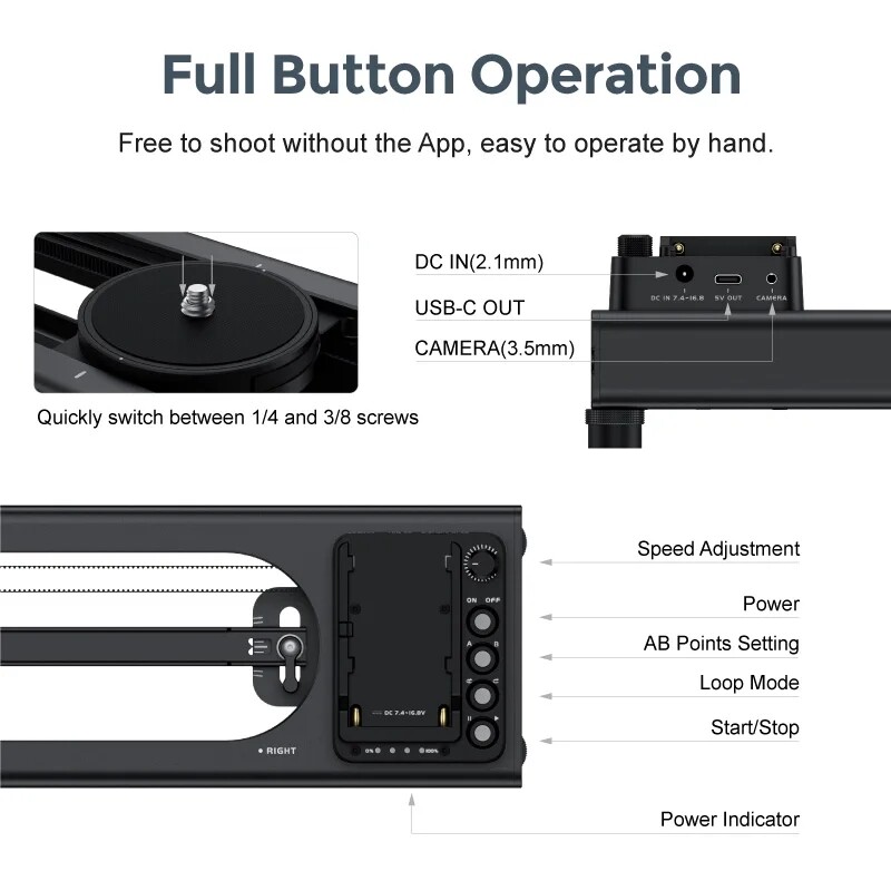 Accsoon Toprig S60 24"/60cm Motorized Camera Video Slider Time-lapse ...