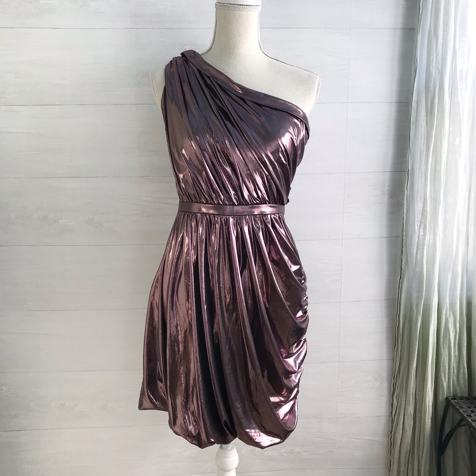 Phoebe Couture - Metallic pink one-shouldered ruched … - Gem