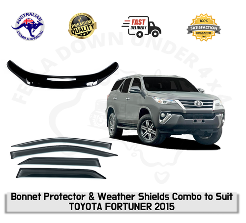 Bonnet Protector & Weather Shields Combo To Suit TOYOTA FORTUNER 8/2015 ...