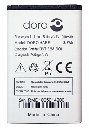 Genuine DORO DBO-1000A BATTERY FOR DORO 3.7V 1372 / 2404 / 1370 1000mAh ...