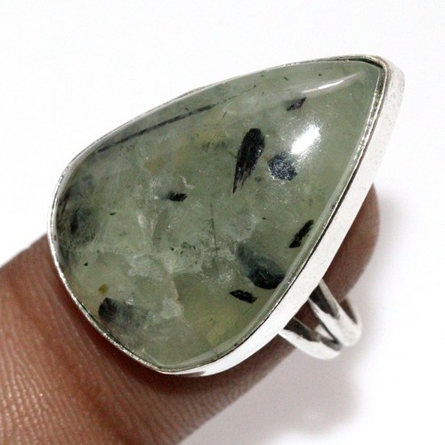 925 Silver Plated Moss Prehnite Ethnic Ring Handmade Jewelry Size US 8 ...