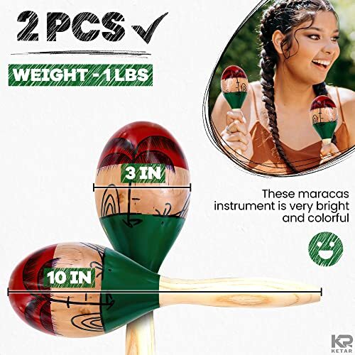 2Pcs Professional Maracas Musical Instruments - Mexican Wood Maracas ...