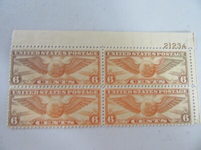Sc#C19 Winged Globe 6c PB of 4 Airmail Stamps MNH (CV $20) Plate #21234 ...