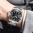 LIGE Mens Wristwatch Luxury Quartz Black Diver Waterproof Sports Silver ...