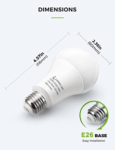 LOHAS A19 LED Light Bulbs 150W Equivalent, 17 Watt Daylight White 5000K ...