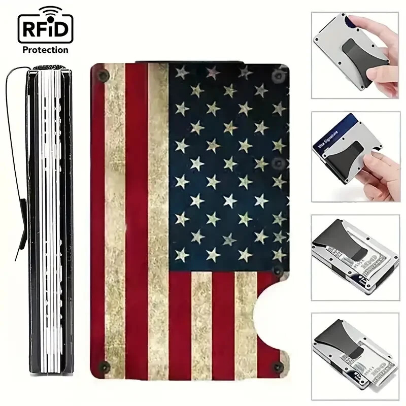 RFID Blocking Aluminum Wallet – Slim USA Flag Credit Card Holder -Holds ...