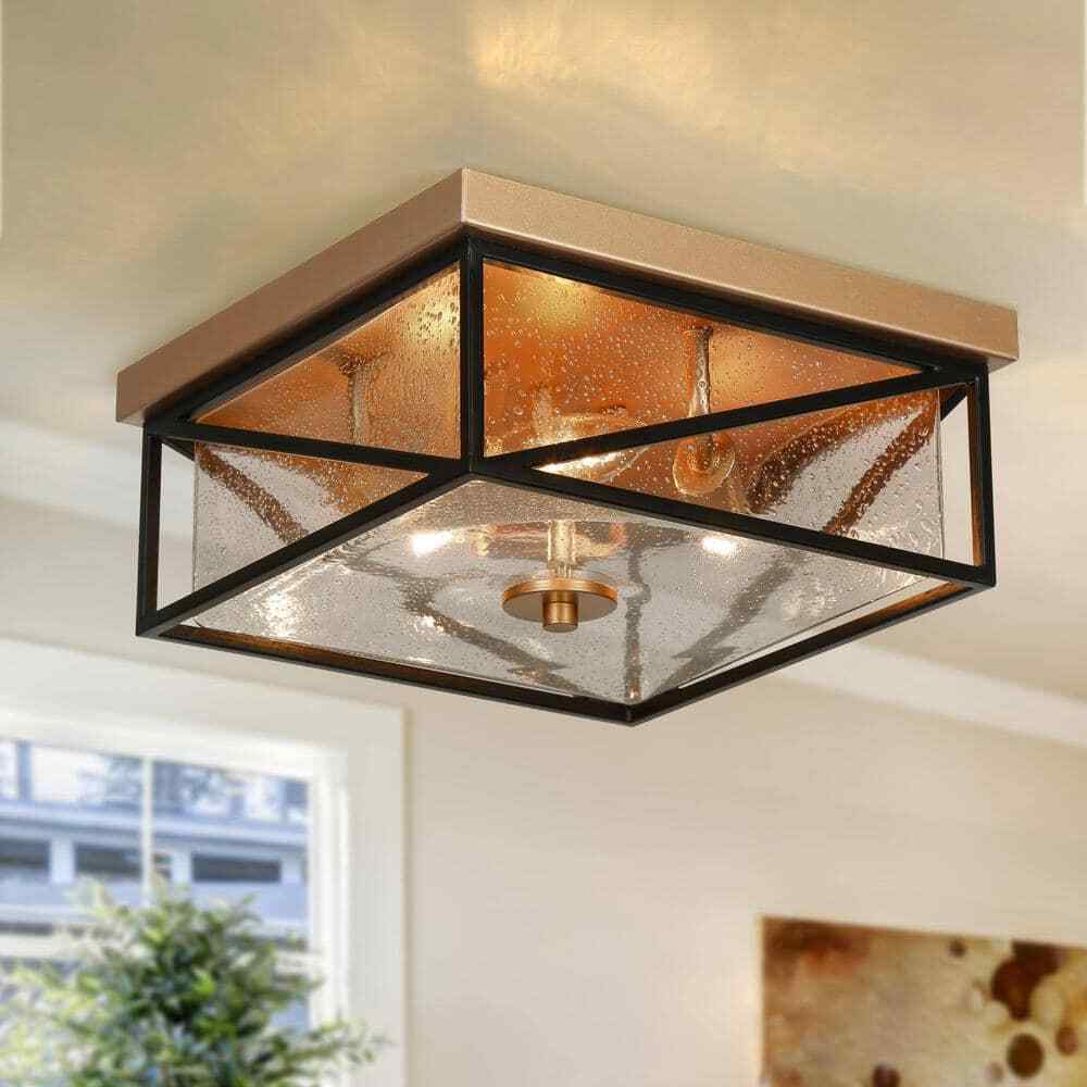 Foyer Light With Seeded Glass Zevni 14.5 In. 2 Light Polished Brass