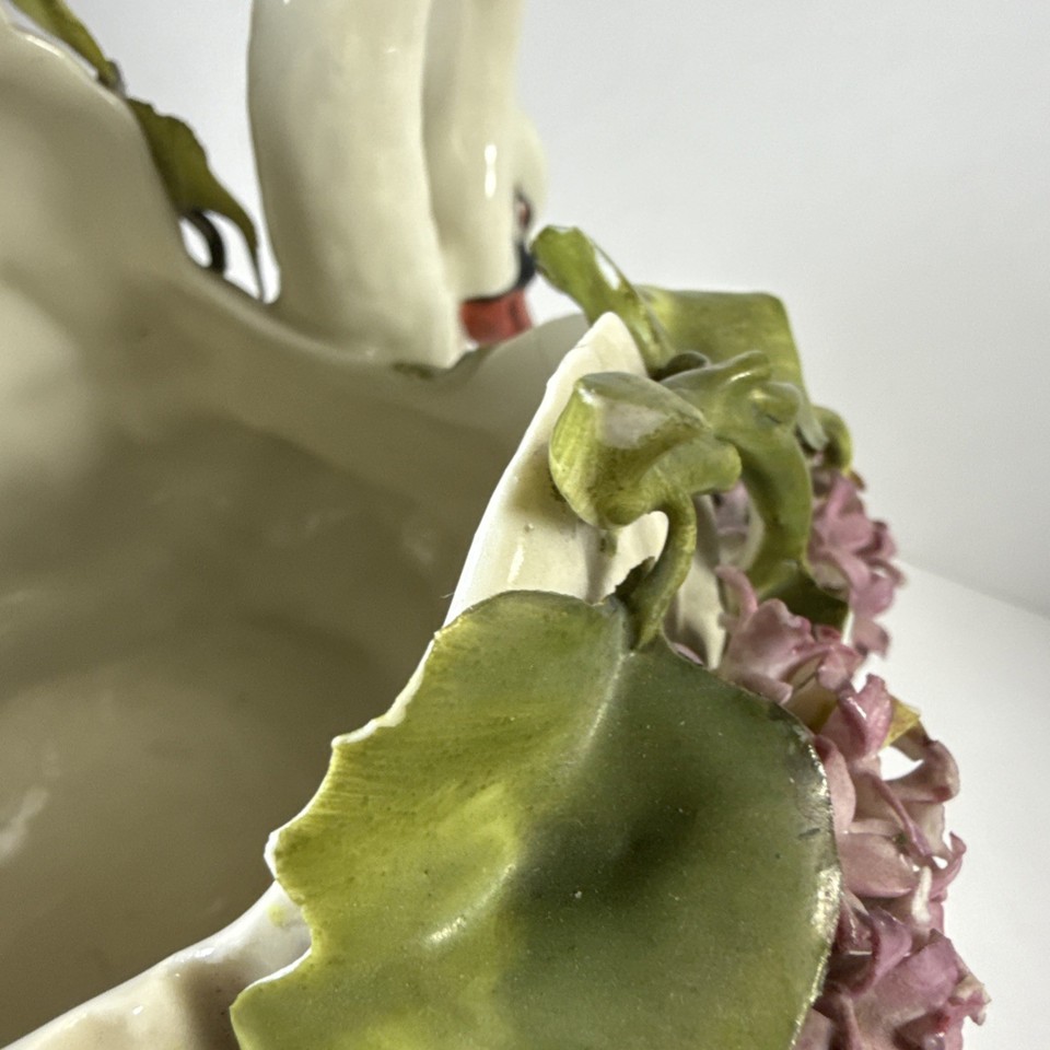 Vtg Schierholz Bowl Swan Figurine Porcelain German Trinket Dish Flowers ...