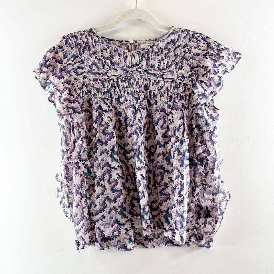 Isabel Marant Étoile Ilayona Flutter Sleeve Blouse Top White Purple EU ...