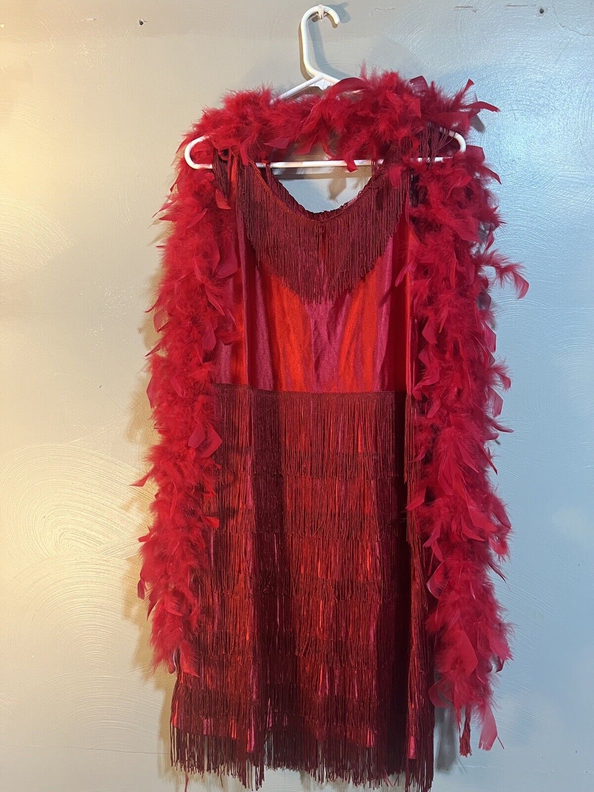 1920s Red flapper Costume dress w/ Boa & Headband Wom… - Gem
