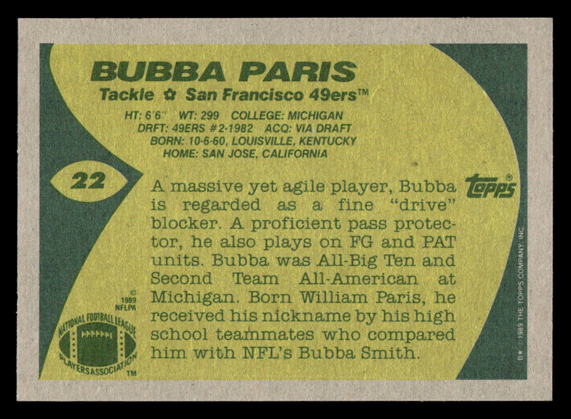 1989 Topps - #22 Bubba Paris (RC) for sale online | eBay