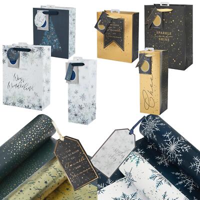 Tom Smith Christmas Gift Wrap and Tags Gift Bag Sets Midnight Sparkle ...