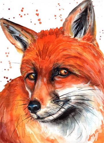 The old Fox Original watercolor animal painting art 5"х7" by Anne ...