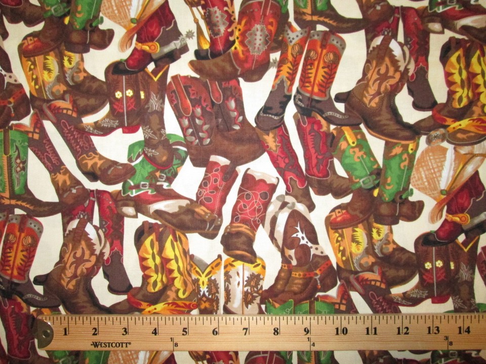 COWBOY BOOTS WESTERN COWGIRL FANCY BOOT CREAM COTTON FABRIC BTHY | eBay