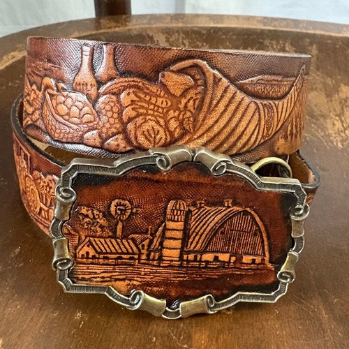 Great American Buckle Co. Harvest Time Farmer Tooled Leather Belt Small ...