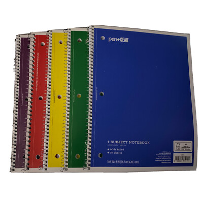 5 PACK Pen + Gear 1-subject Spiral Notebook, Wide Ruled 70 Sheets ...