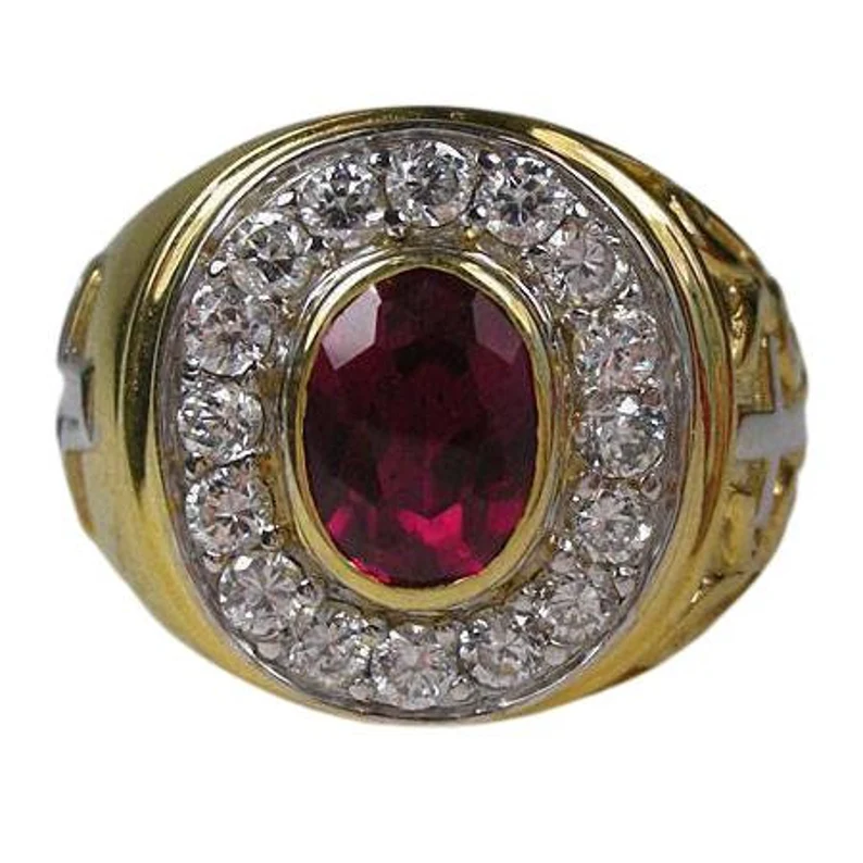 Men's Bishop Ring 3.00 Ct Simulated Oval Cut Red Ruby In 14k Yellow ...