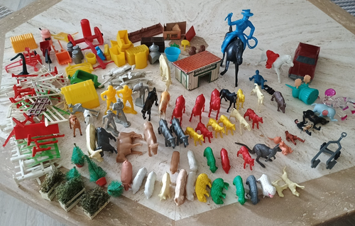 Vintage Toy Lot Farm Animals Marx House Cowboys Misc Hong Kong Marx ...