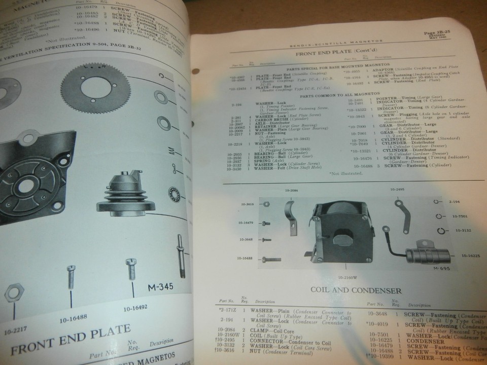 Vintage 1940 Bendix Scintilla Auto Magnetos Type C CR Service Parts ...