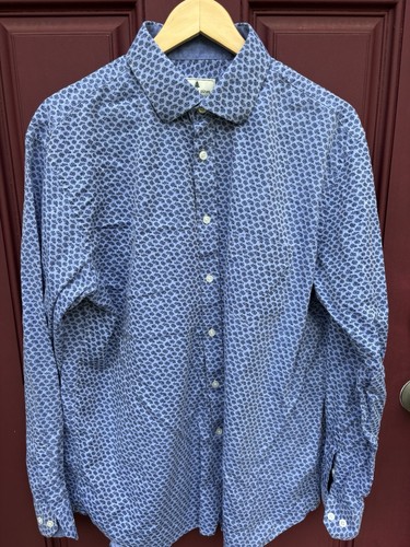 Southern Pines Blue Dress Shirt Sz L Small Navy Flowers Pattern EUC Button Down | eBay