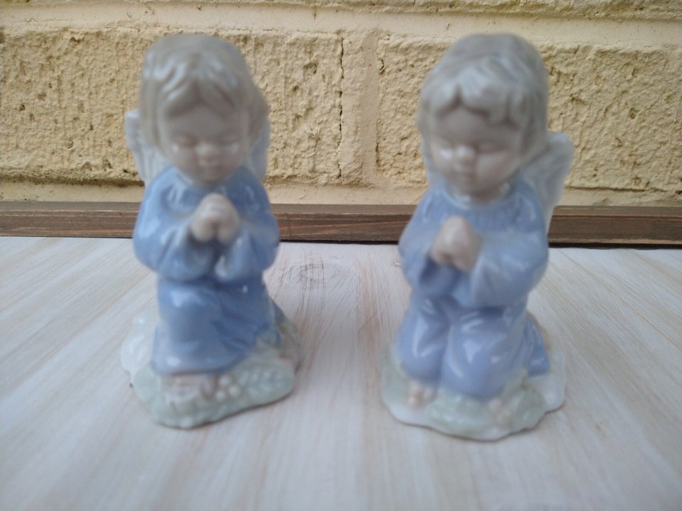 CLEARANCE!! VTG Porcelain Boy Girl Angels Candleholders Blue White 4 ...