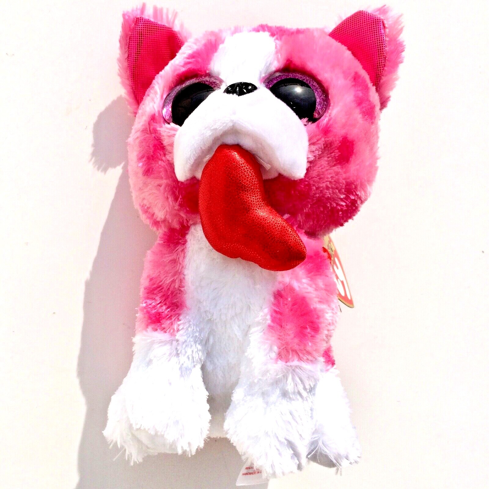 TY Beanie Boo Plush toy ROMEO Pink Dog Glitter Eyes heart hot pink ...