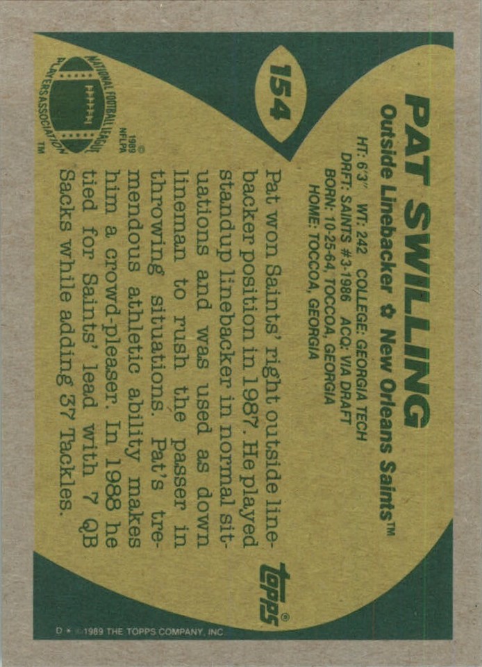 1989 Topps NFL Pat Swilling #154 | eBay