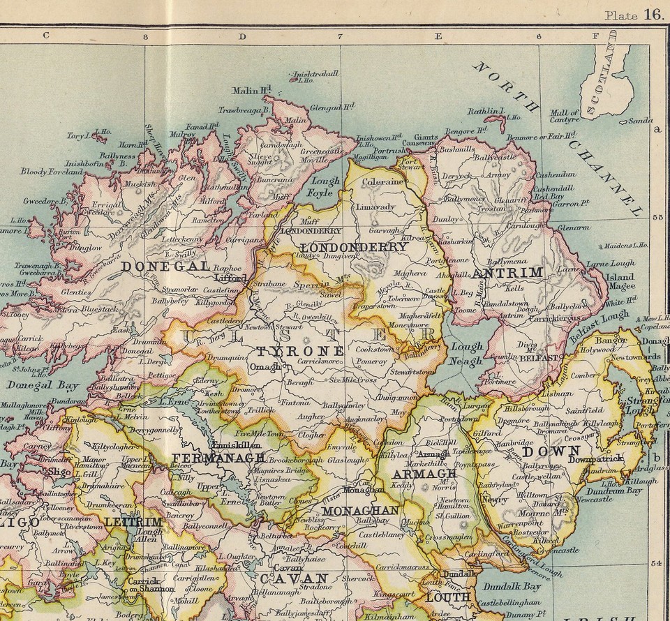 1912 ANTIQUE MAP OF NORTHERN IRELAND / BELFAST LONDONDERRY / VERSO ...