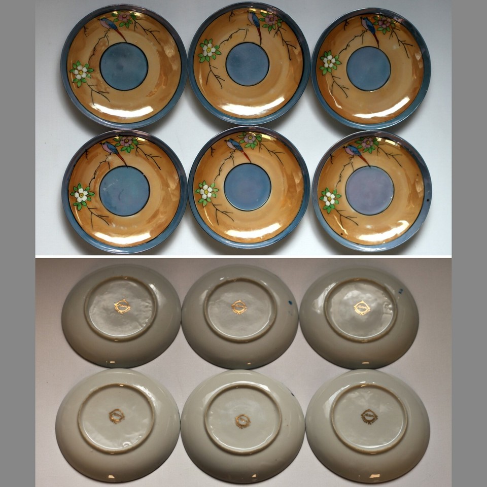 Vintage Mikori Japan Blue Gold Espresso Coffee Set Exotic Birds Sakura ...