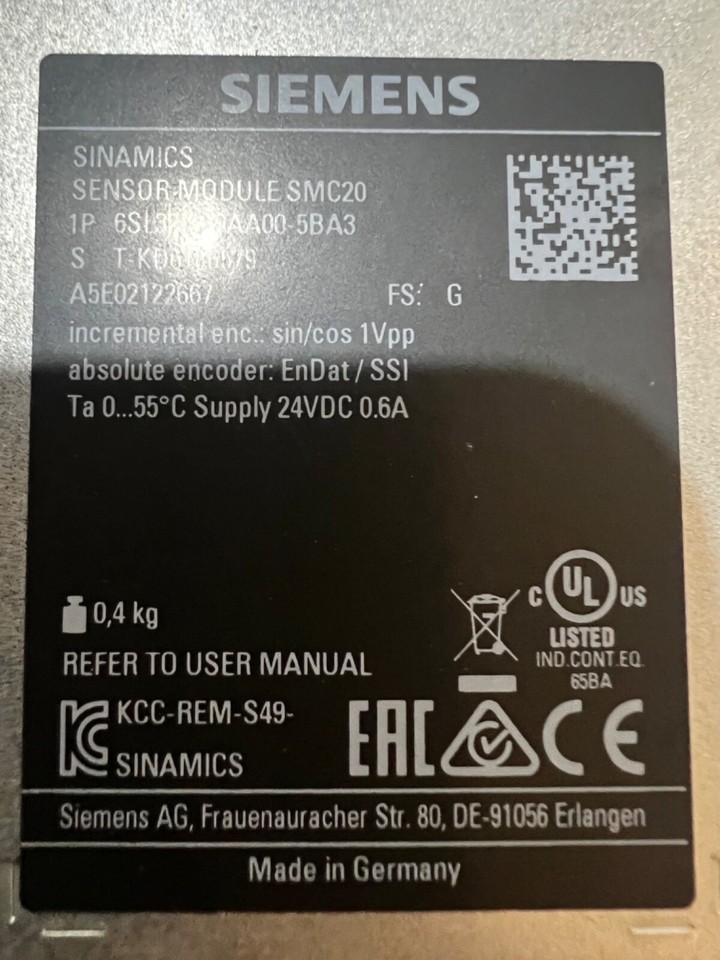 NEW SIEMENS SINAMICS 6SL3055-0AA00-5BA3 sensor module smc20. Fast ...
