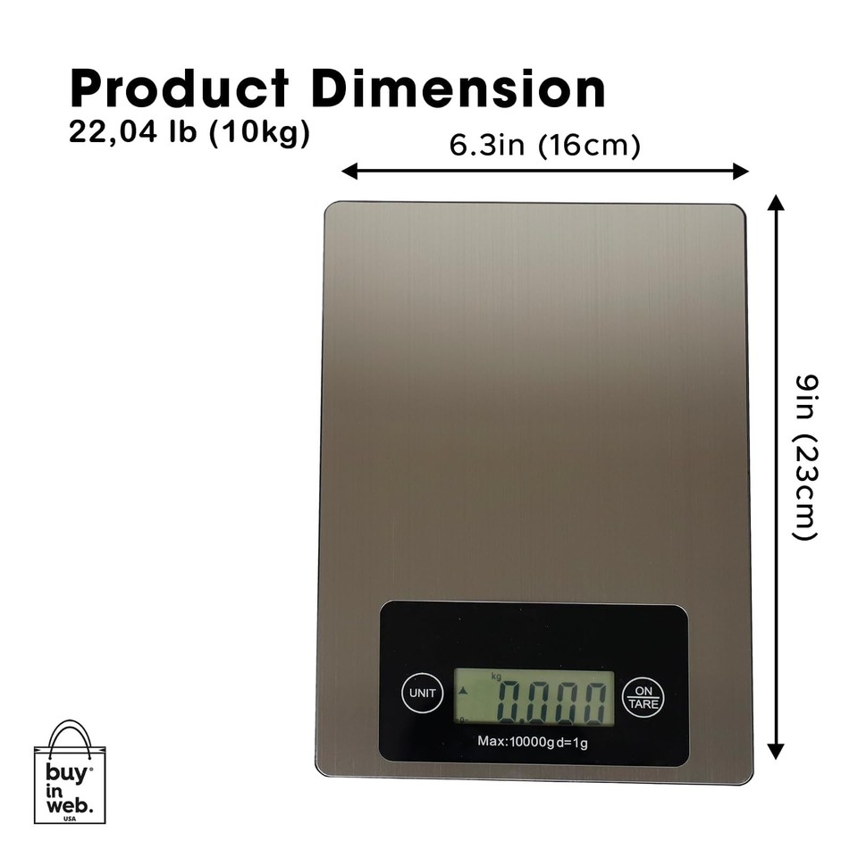 BUY IN WEB USA Large Food Scale, 22 lb (10 kg) Stainless Steel Digital ...