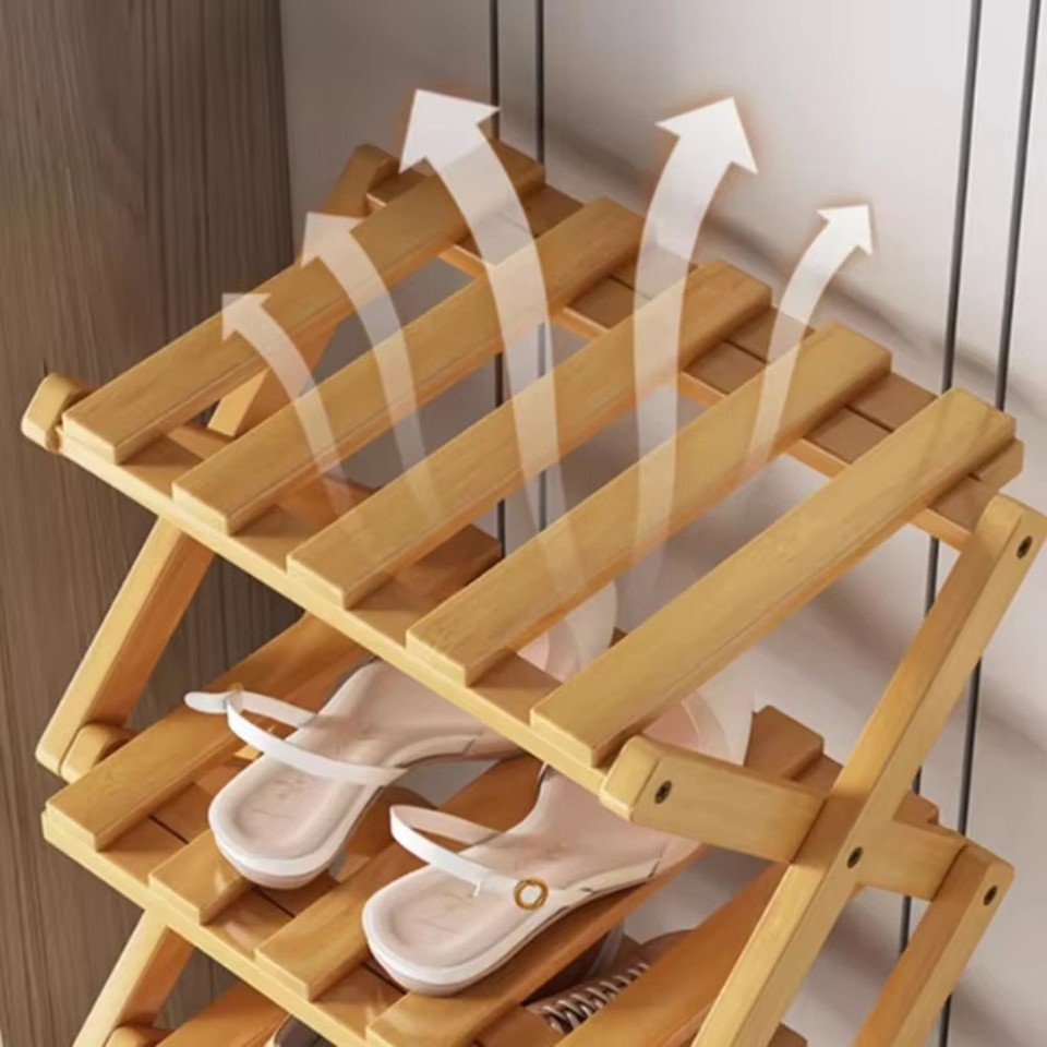 Bamboo Multi-Layer Folding Shoe Rack, Retractable Household Storage ...