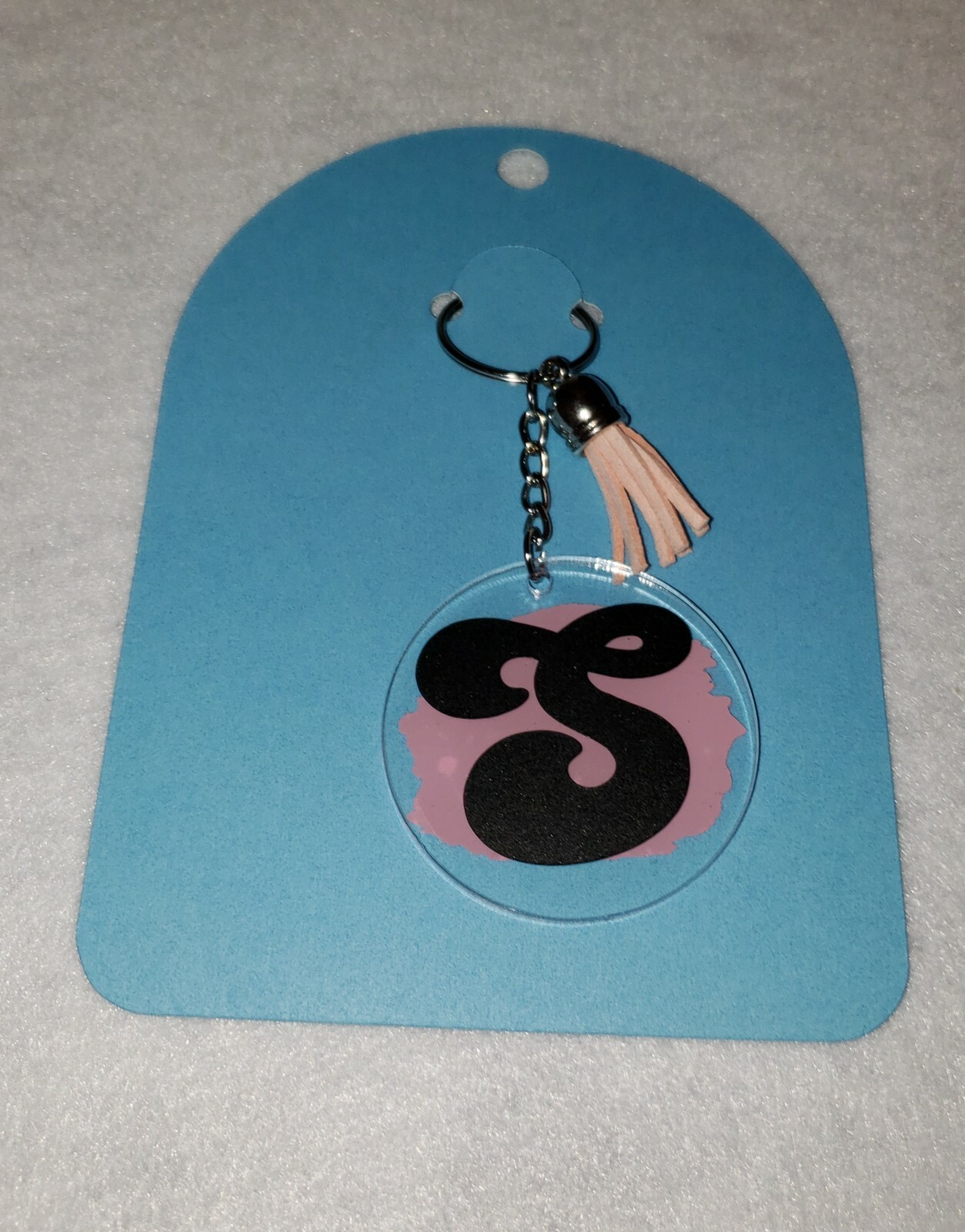Monogramed S Pink Brushstroke Keychain With Leather Tassel | eBay