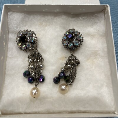 Vintage Multicolor Rhinestone Flower Earrings Estate Sale Find | eBay
